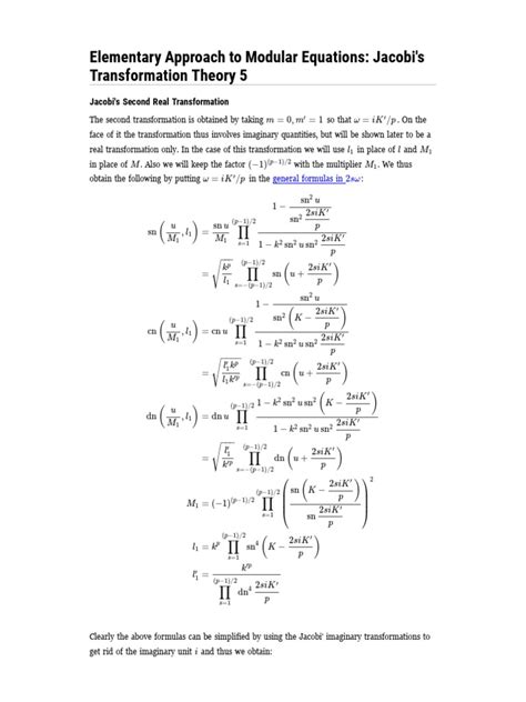 2011 11 Elementary Approach To Modular Equations Jacobis Transformation Theory 5 Pdf
