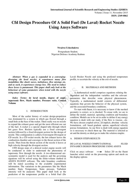 Pdf Cfd Design Procedure Of A Solid Fuel De Laval Rocket Nozzle Using Ansys Software