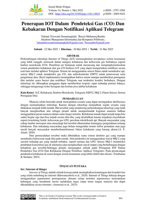 Pdf Penerapan Iot Dalam Pendeteksi Gas Co Dan Kebakaran Dengan Notifikasi Aplikasi Telegram