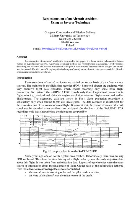 Pdf Reconstruction Of An Aircraft Accident Using An Inverse Technique
