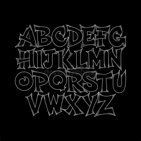 Graffiti Outline Font Stylish Hand Drawn Alphabet For Urban Art Stock