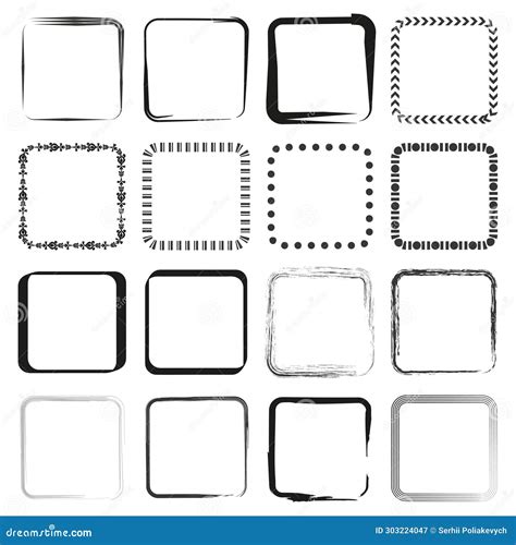 Hand Drawn Rectangular Frames Square Frames Set Vector Illustration