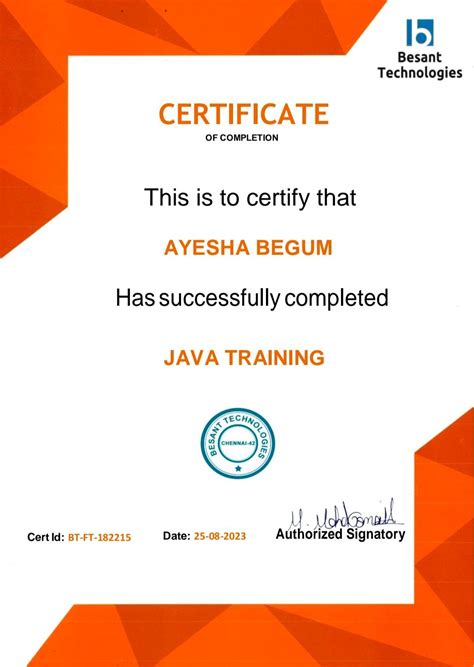 ayesha begum on linkedin i have completed my java certification course