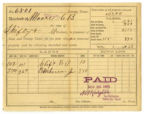 Property Tax Receipt November 23 1895 Page 1 Of 2 The Portal To