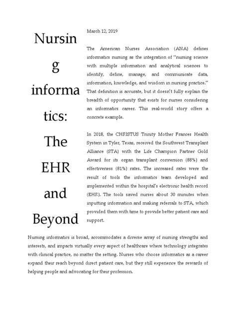 Nursing Informatics The Ehr And Beyond Pdf Health Informatics