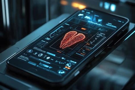 futuristic smartphone displaying a human brain scan premium ai