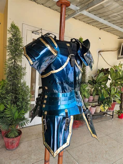 Medieval Knight Blue Armor Chest Plate Armor Pauldrons And Tassets Roman