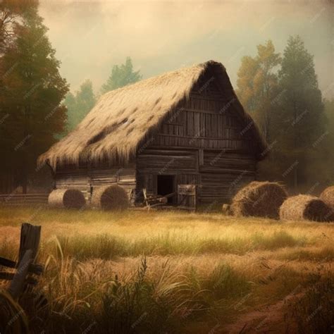 Premium AI Image | there is a barn with hay bales and a hay bale generative ai