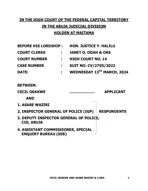 Cecil Osakwe Vs Asabe Waziri And 3 Ors Fundamental Human Right