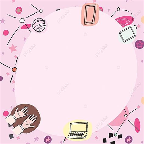 Colorful Border Of Tech Symbols On Blank Poster Vector Pink Color Pattern Backgrounds PNG And