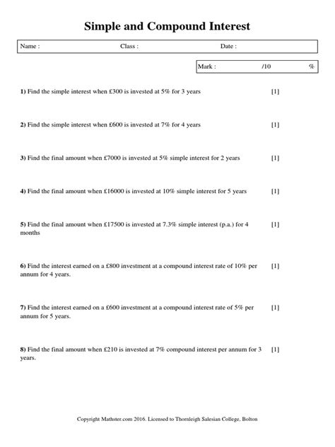 Simple And Compound Interest 3 Pdf Worksheets Library