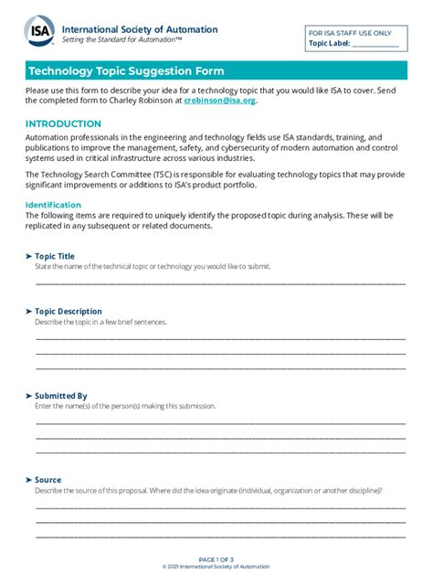 Fillable Online Technology Topic Suggestion Form Fax Email Print Pdffiller