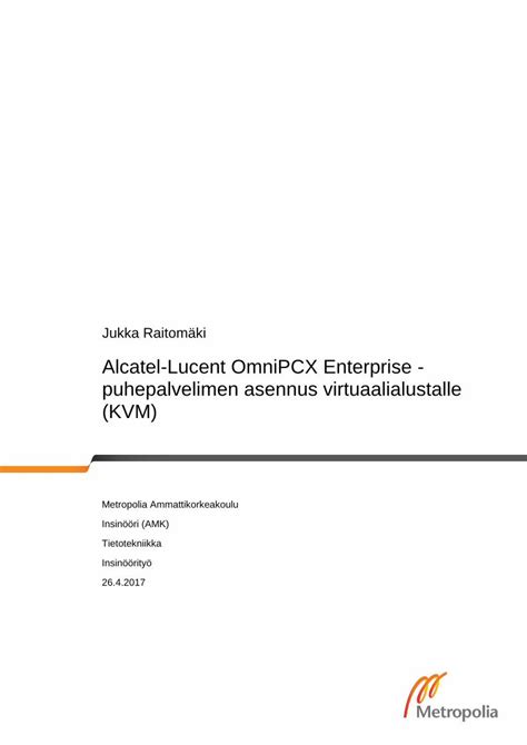 Pdf Alcatel Lucent Omnipcx Enterprise Puhepalvelimen Asennus Dokumentips
