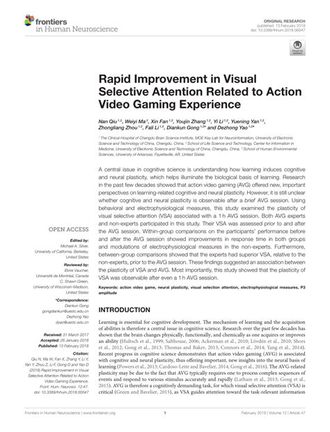 Pdf Rapid Improvement In Visual Selective Attention Related To Action Video Gaming Experience
