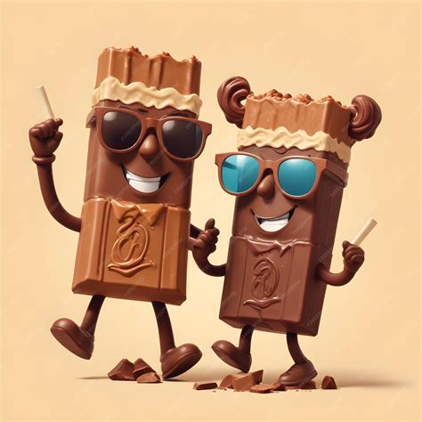 Premium Photo Two Cartoon Characters Are Holding A Chocolate Bar And