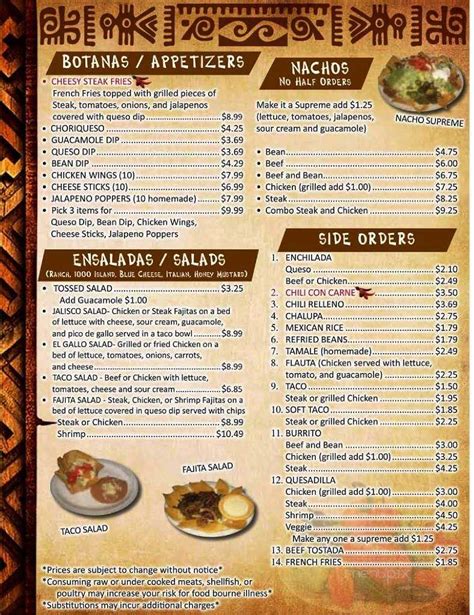 Menu Of Javiers Mexican Cantina And Grill In Marianna Fl 32446