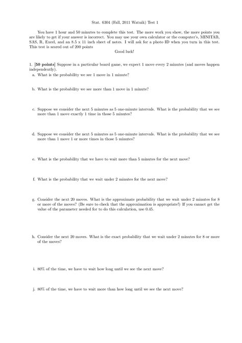 Sample Questions For Test 1 Advanced Statistical Inference Stat