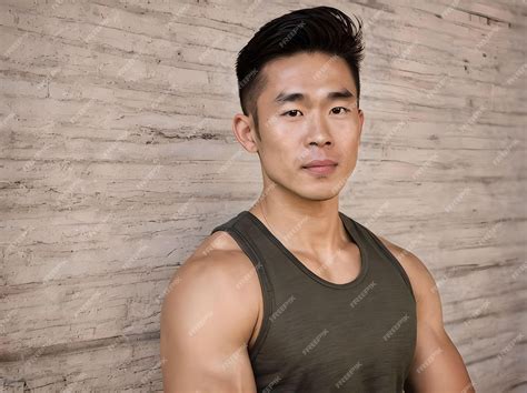 Premium Photo Sexy Asian Guy Muscular With Tank Top Looking At Camera
