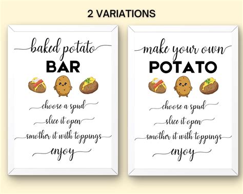 Potato Bar Station Sign And Table Cards Make Your Own Potato Signs