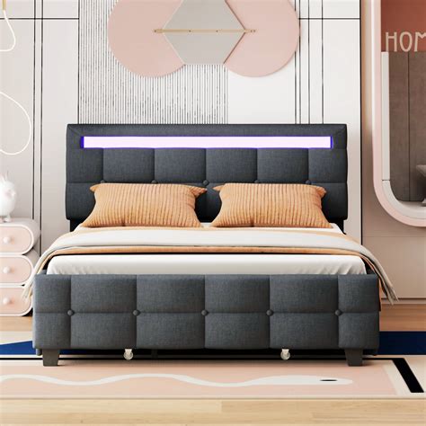 Wrought Studio Full Size Upholstered Platform Bed With Led Frame And 4