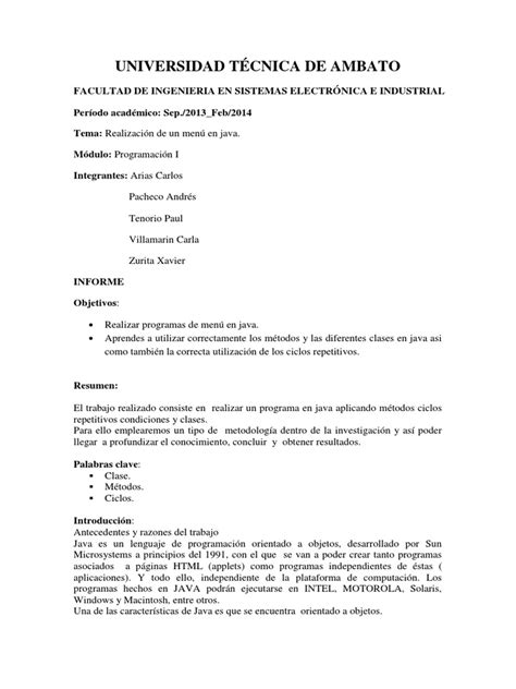 Informe De Programacion Pdf Java Lenguaje De Programación Programa De Computadora