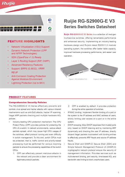 Ruijie S2952g E V3 2900 V3 Series Switch Security System Asia