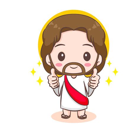 Cute Jesus Christ Cartoon Character Showing Thumbs Up Christian