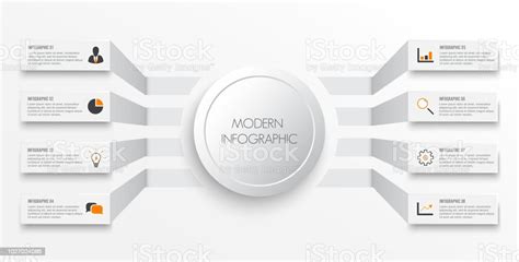 3d 종이 레이블 통합 된 원형 벡터 Infographic 템플릿 8 옵션 비즈니스 개념입니다 콘텐츠 다이어그램 순서도 단계 부품 타임 라인 인포 그래픽 워크플로 차트에 대