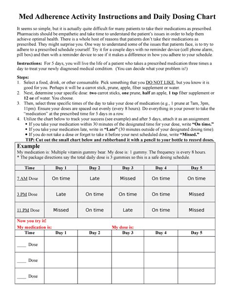 Med Adh Daily Dosing Chart And Instructions Med Adherence Activity