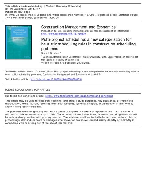 Construction Management And Economics Pdf Scheduling Computing Heuristic