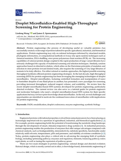 Droplet Microfluidics Enabled High Throughput Screening For Protein Engineering Pdf Flow