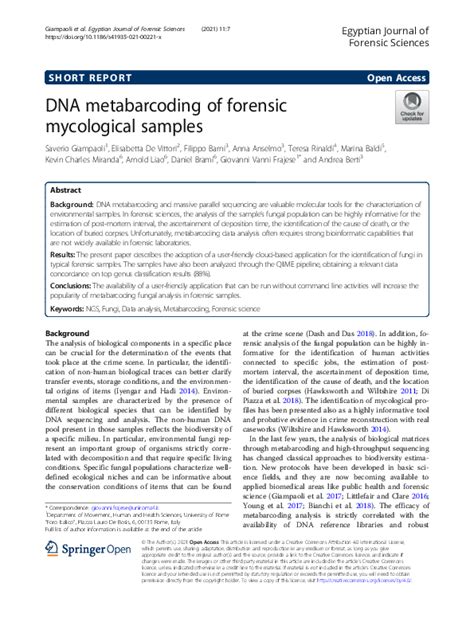 Pdf Dna Metabarcoding Of Forensic Mycological Samples