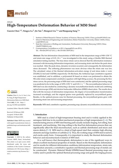 Pdf High Temperature Deformation Behavior Of M50 Steel