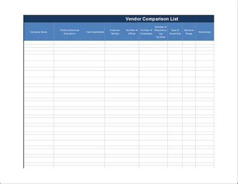 √ Printable Vendor Comparison List Template Excel
