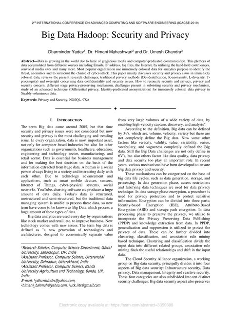 Pdf Big Data Hadoop Security And Privacy