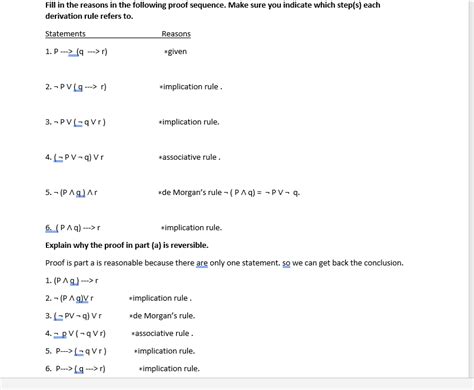 Solved Fill In The Reasons In The Following Proof Sequence Chegg Com