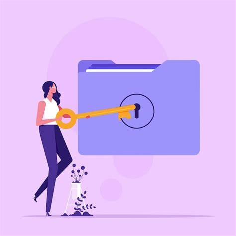 Premium Vector Security System Businesswoman Open The Lock Folder