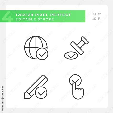 Checkmarks For Data Approvement Pixel Perfect Linear Icons Set