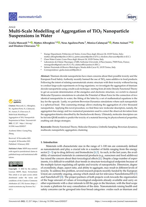 Pdf Multi Scale Modelling Of Aggregation Of Tio2 Nanoparticle