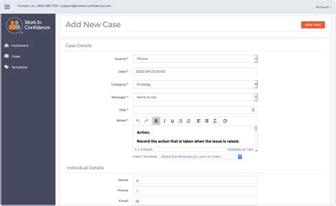 Creating And Updating A Case WorkInConfidence Support