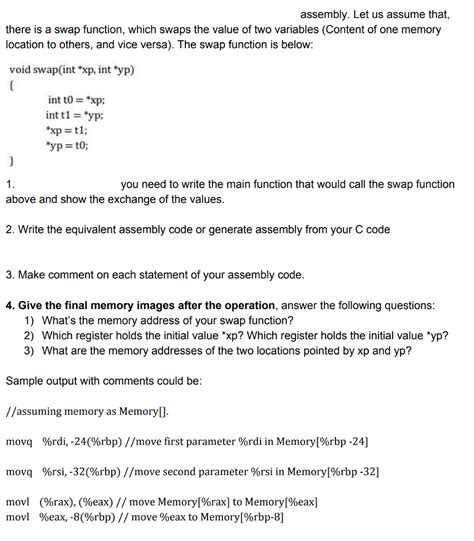 Solved Assembly Let Us Assume That There Is A Swap Chegg