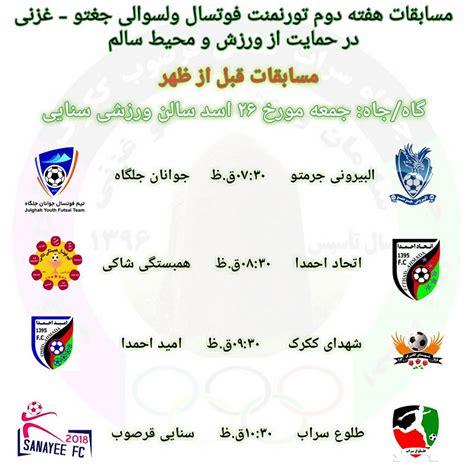 جدول بازی های گروهی سازمان ورزشی ولسوالی جغتو ولایت غزنی