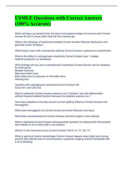 Usmle Questions With Correct Answers 100 Accurate Usmle Stuvia Us