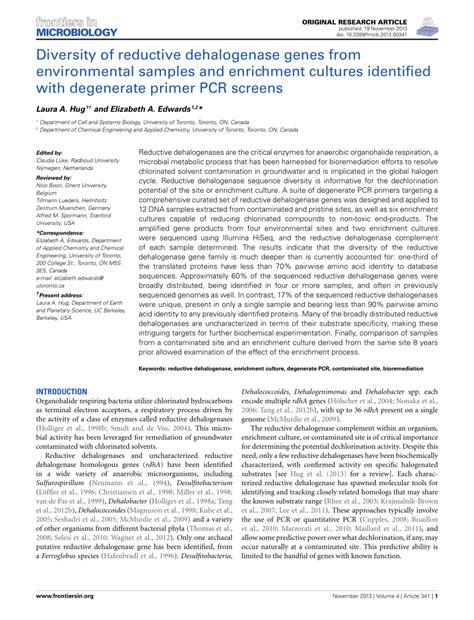 Pdf Corrigendum Diversity Of Reductive Dehalogenase Genes From