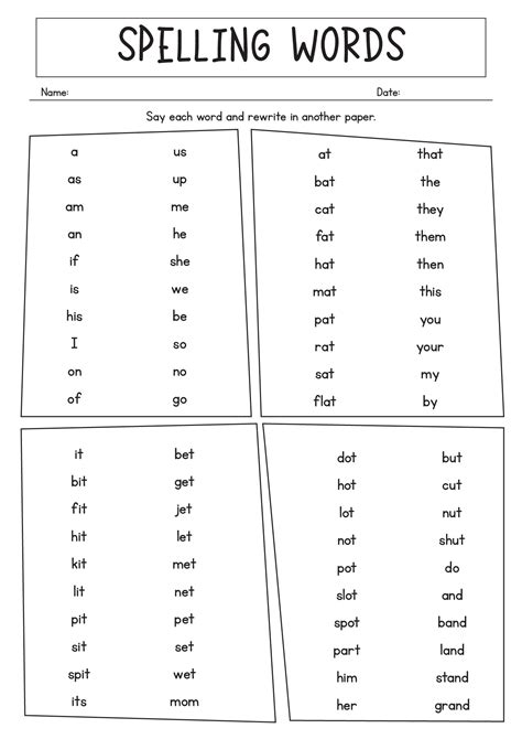 Free Spelling Words 1st Grade Worksheet For Foundational Literacy