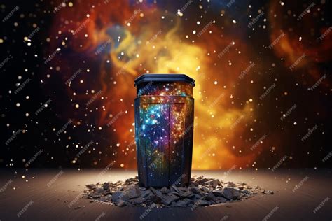 Recycling Bin Surrounded By Swirling Particles Generative Ai Premium
