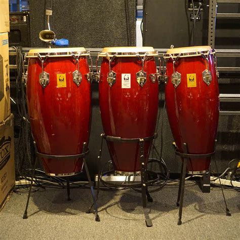 Toca Conga Set Wstands Covers Cherry Red Lacquer Used