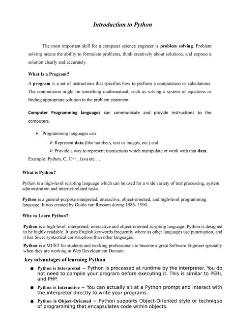 Introduction To Python Features Datatypes Introduction To Python The