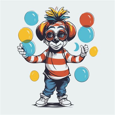 풍선을 가진 재는 조롱거리 행복한 조롱거리의 터 일러스트레이션 프리미엄 벡터