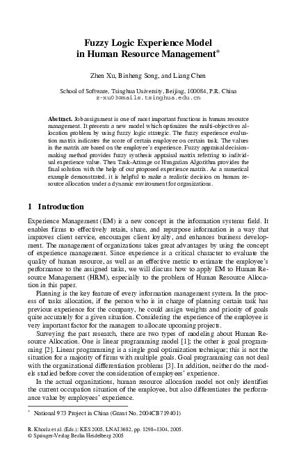 Pdf Fuzzy Logic Experience Model In Human Resource Management
